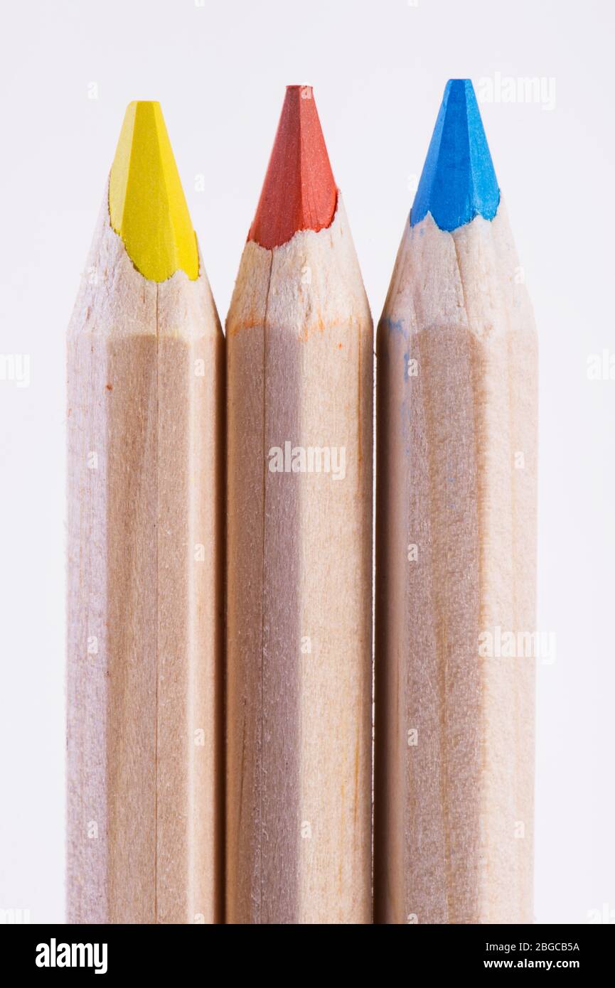 close up photo of three color pencils vertically Stock Photo - Alamy