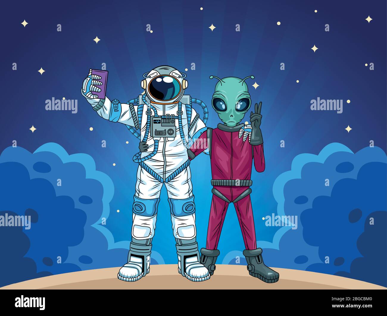 astronaut and alien taking a selfie in the space Stock Vector Image ...