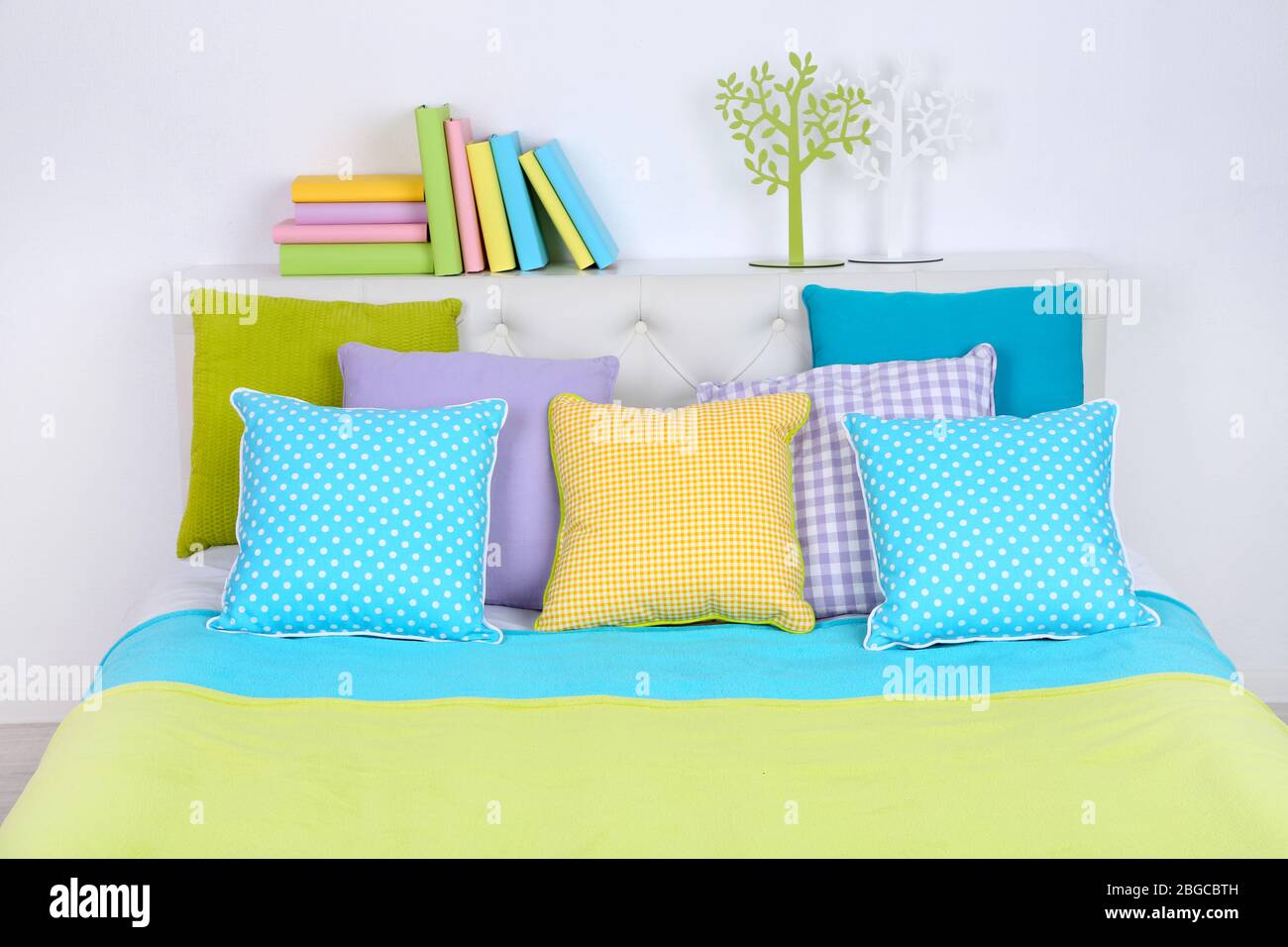 Bed in room top view close-up Stock Photo - Alamy