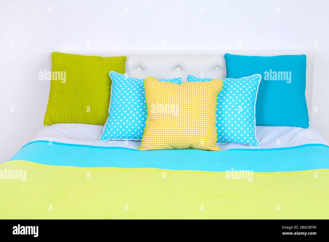 Bed in room top view close-up Stock Photo - Alamy