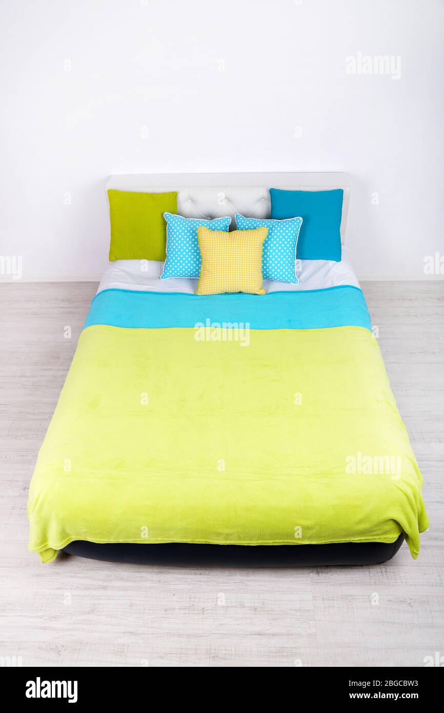 Bed in room top view close-up Stock Photo - Alamy