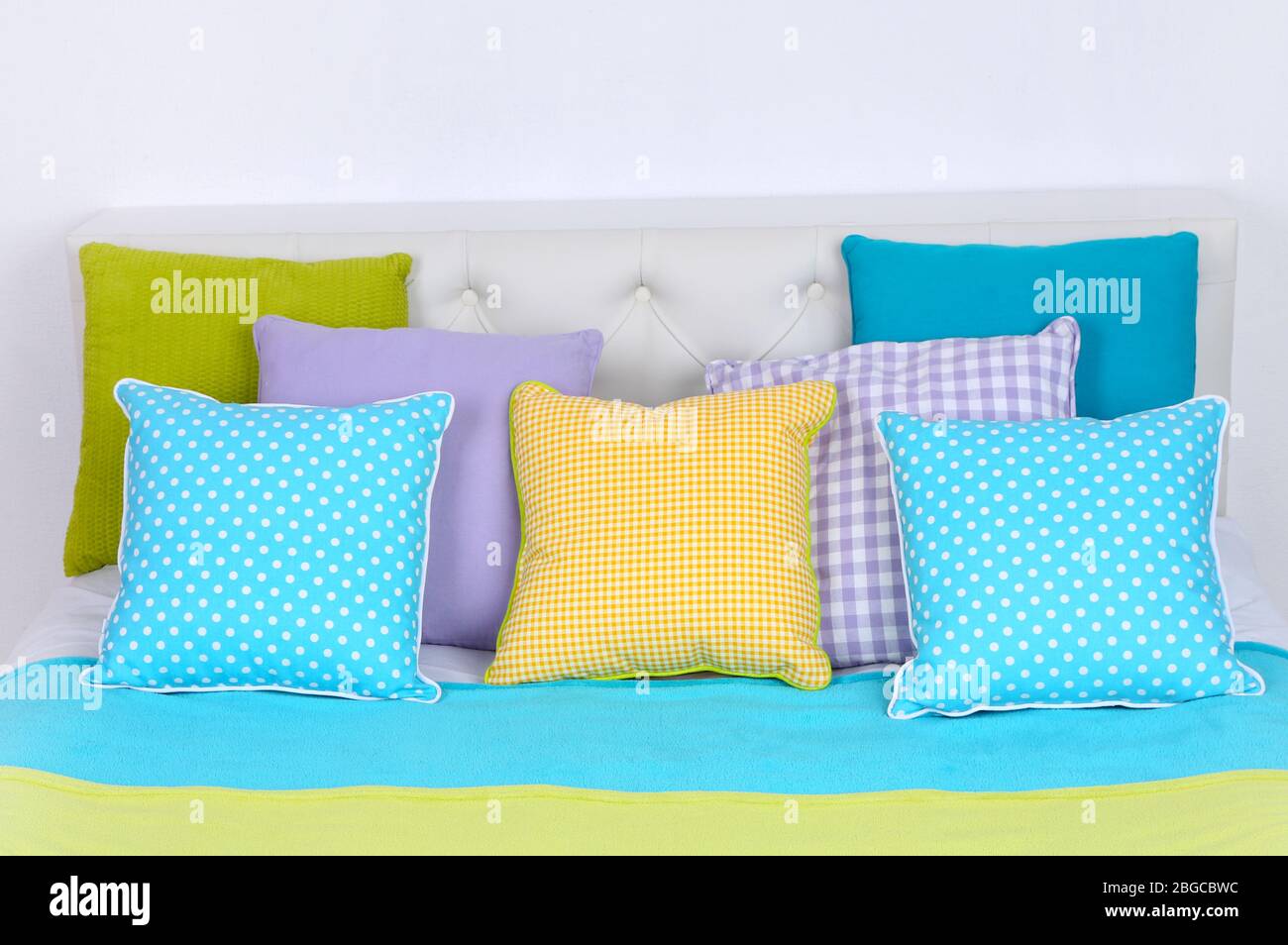 Bed in room top view close-up Stock Photo - Alamy