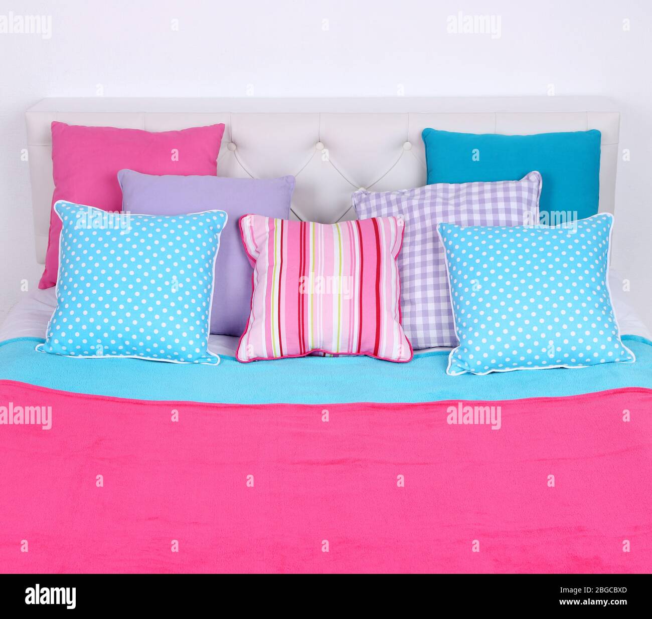 Bed in room top view close-up Stock Photo - Alamy
