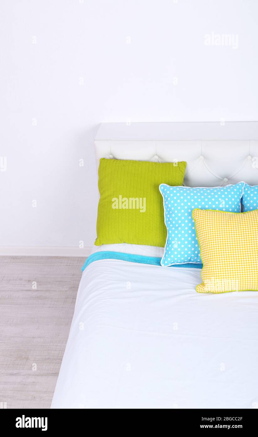 Bed in room top view close-up Stock Photo - Alamy