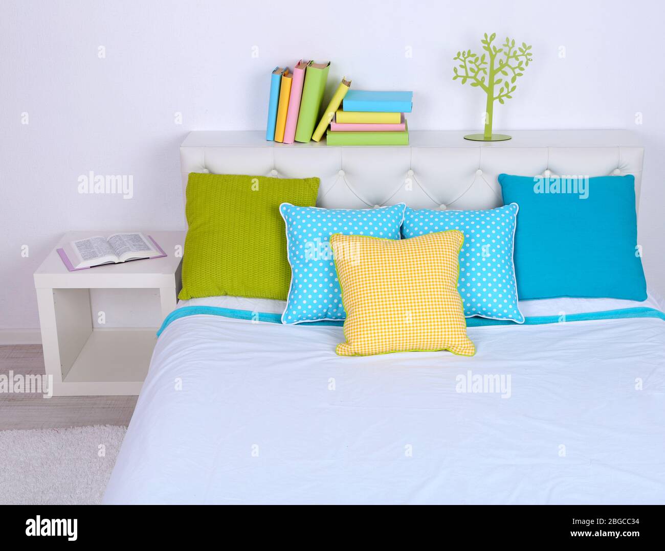 Bed in room top view close-up Stock Photo - Alamy