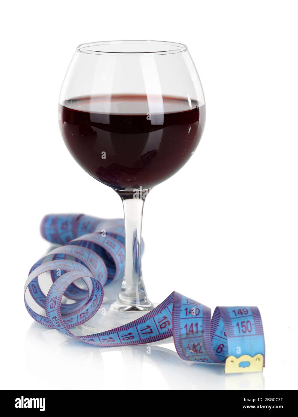 Glass of wine and measuring tape isolated on white Stock Photo - Alamy