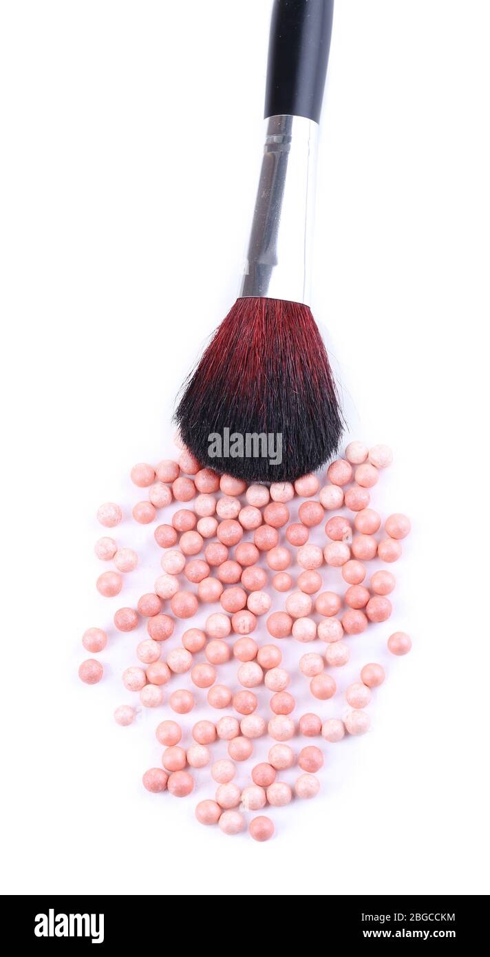 Powder balls and brush isolated on white Stock Photo - Alamy