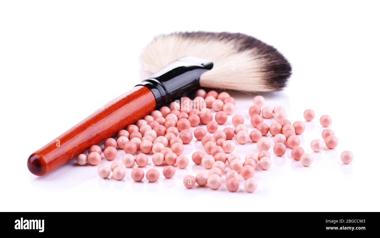 Powder balls and brush isolated on white Stock Photo - Alamy