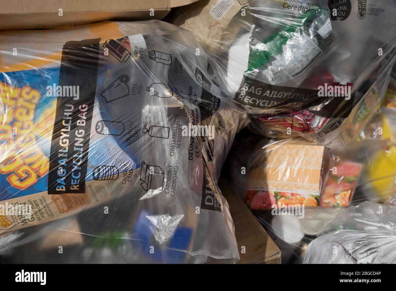 Bilingual Welsh-English recycling waste bags in Aberystwyth,Ceredigion ...