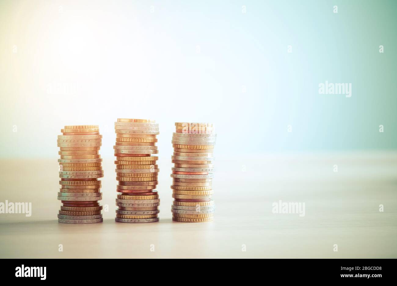 Coins stacked on each other, close up picture, money concept Stock ...