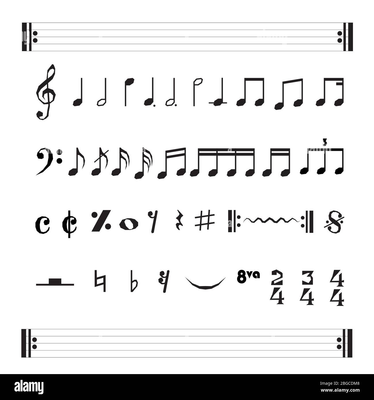 Set of various black musical note icon isolated on white background ...