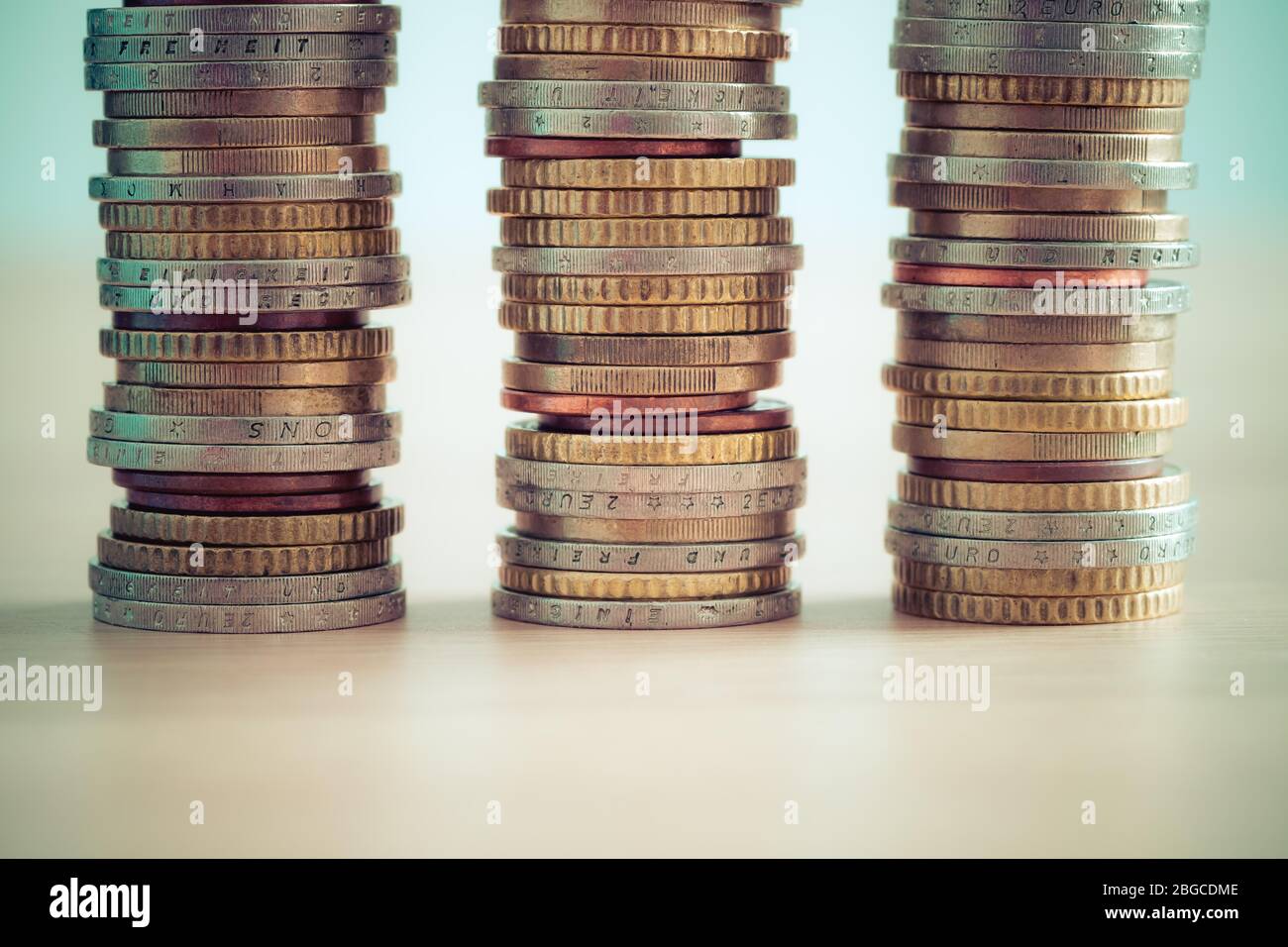 Coins stacked on each other, close up picture, market crisis and ...