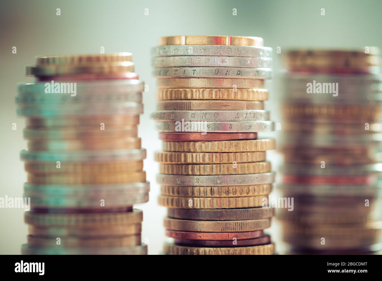 Coins stacked on each other, close up picture, market crisis and ...