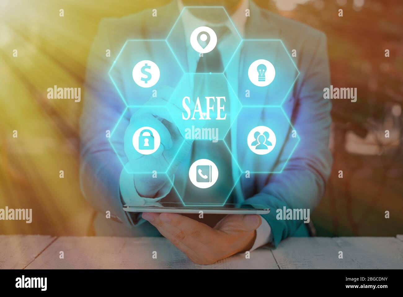 Conceptual hand writing showing Safe. Concept meaning protected from or ...