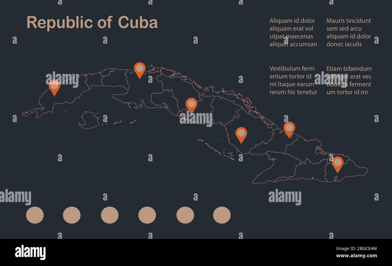 Infographics Cuba map outline, flat design, color blue orange vector ...