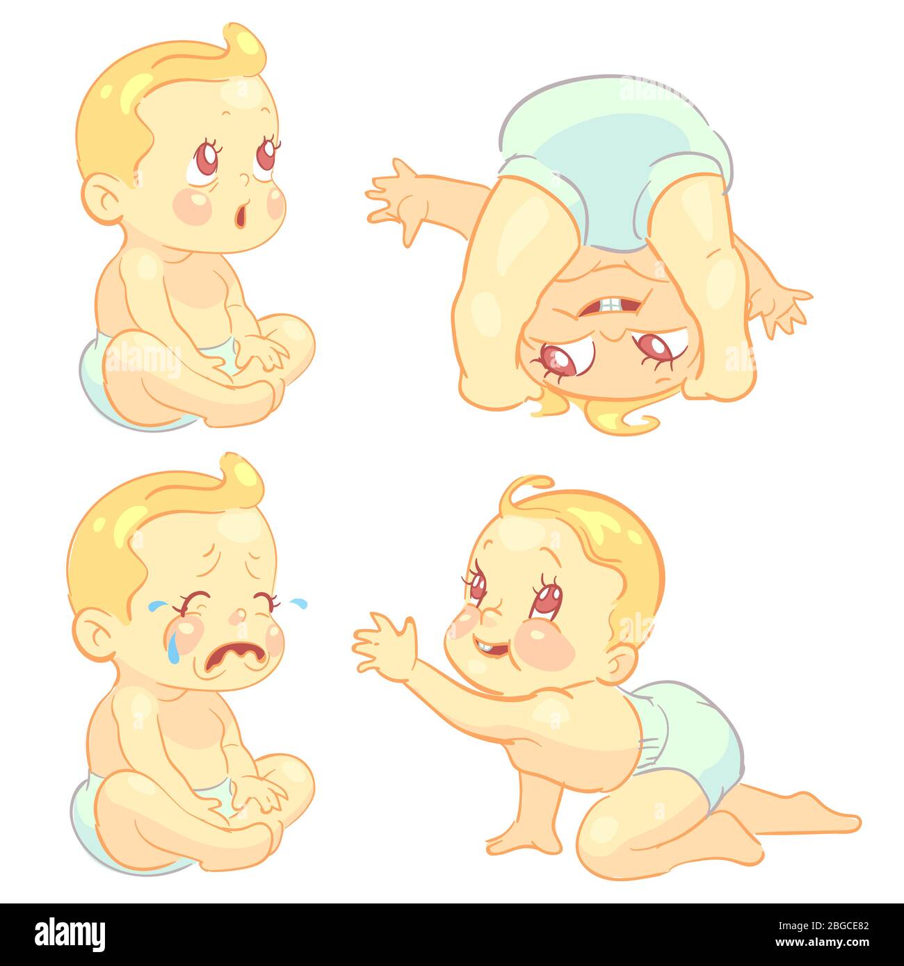 Beauty cartoon emotion baby set isolated on white background. Vector ...