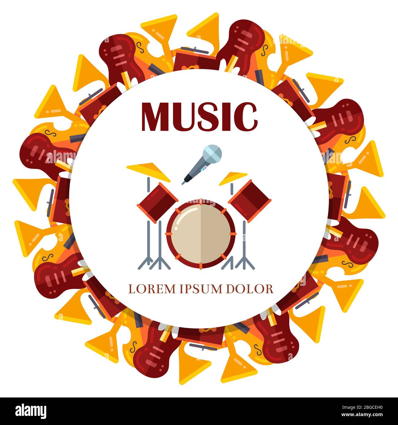Flat musical instrumets round banner or poster design. Vector ...