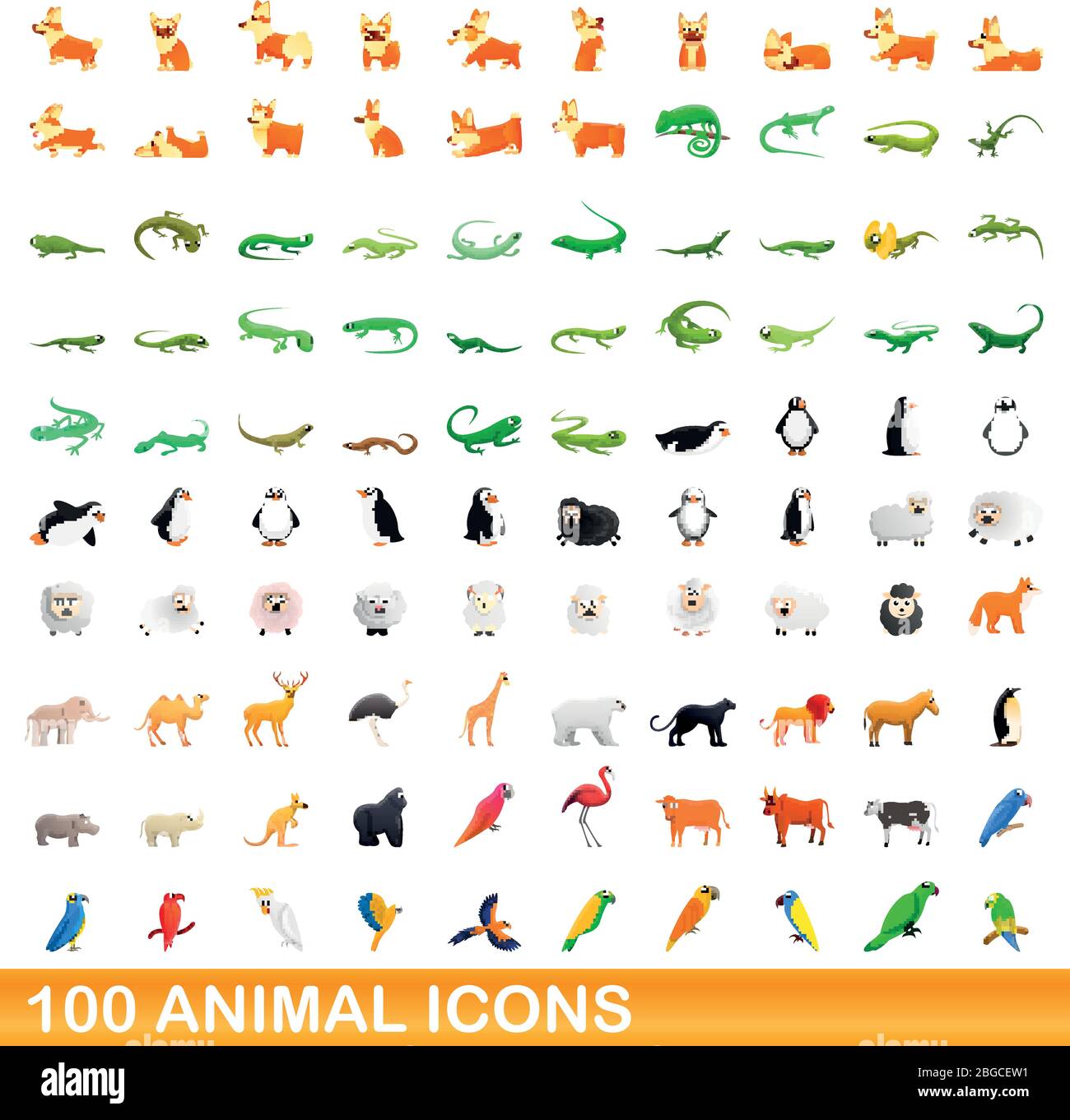 100 animal icons set. Cartoon illustration of 100 animal icons vector ...