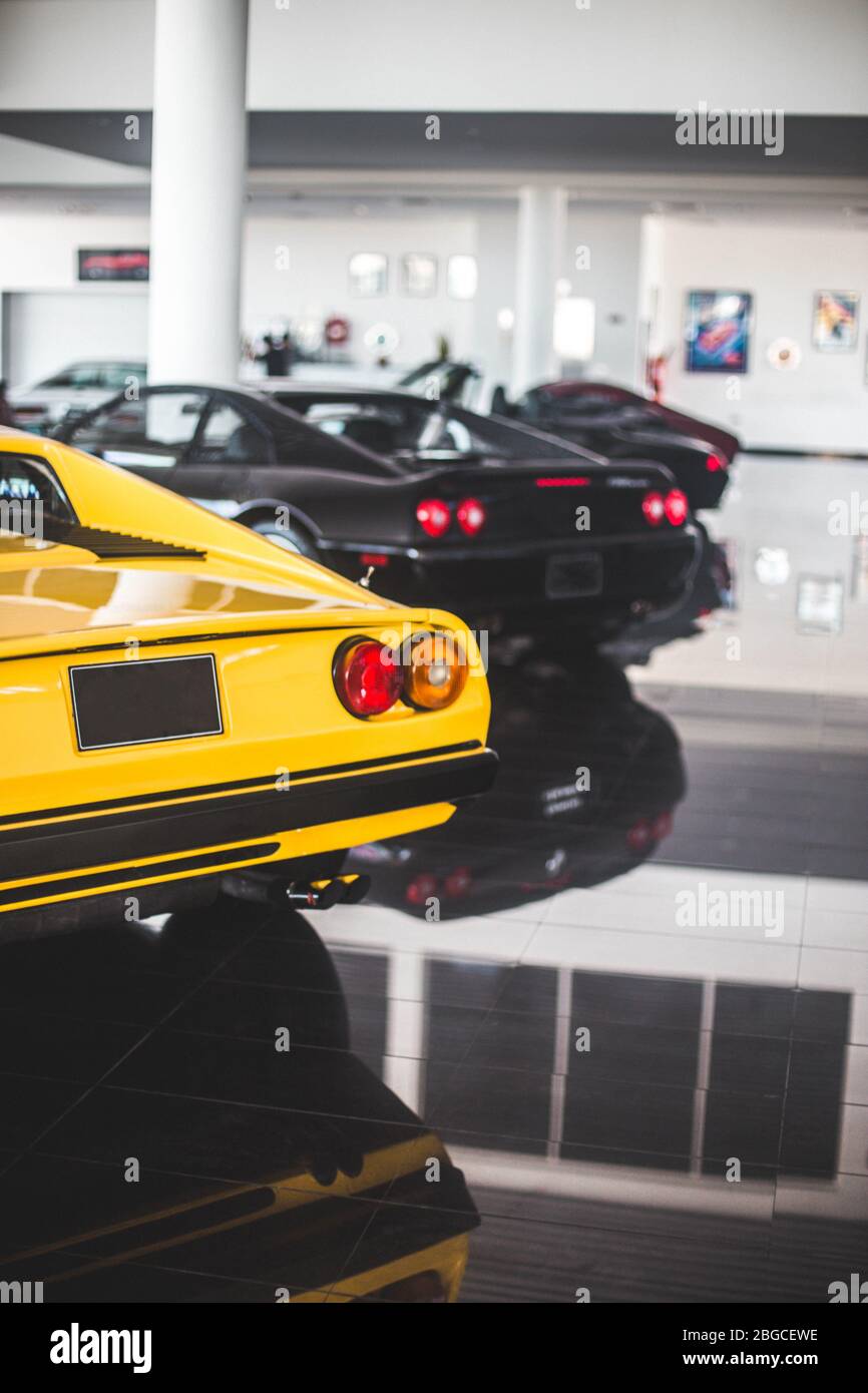 Black and yellow design sport car in the performance center Stock Photo ...