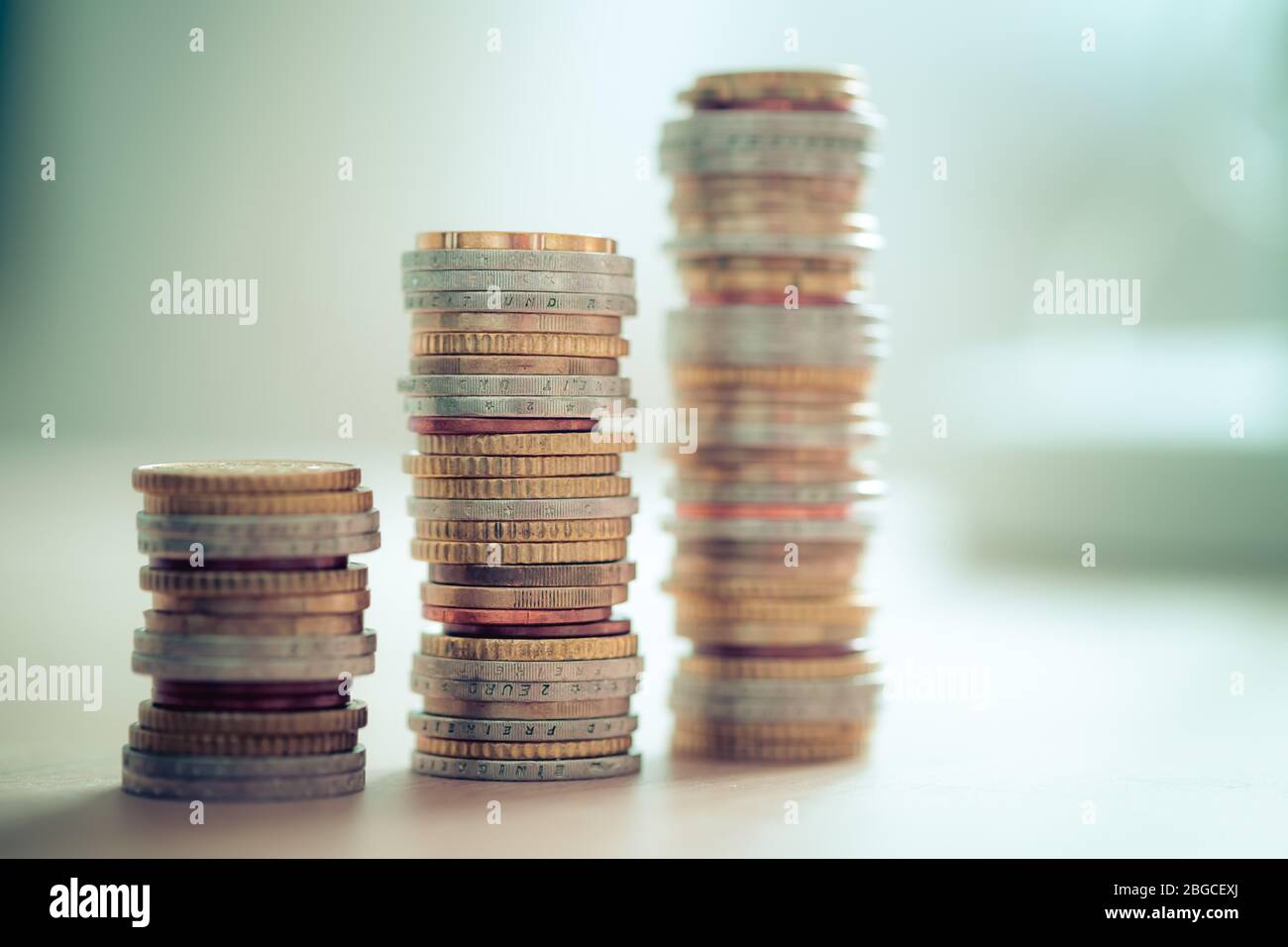 Coins stacked on each other, close up picture, money concept Stock ...