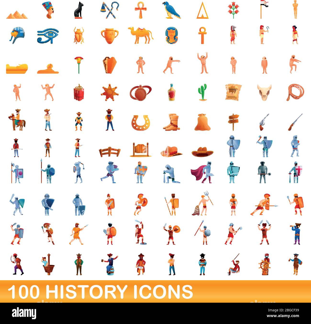 100 history icons set. Cartoon illustration of 100 history icons vector ...