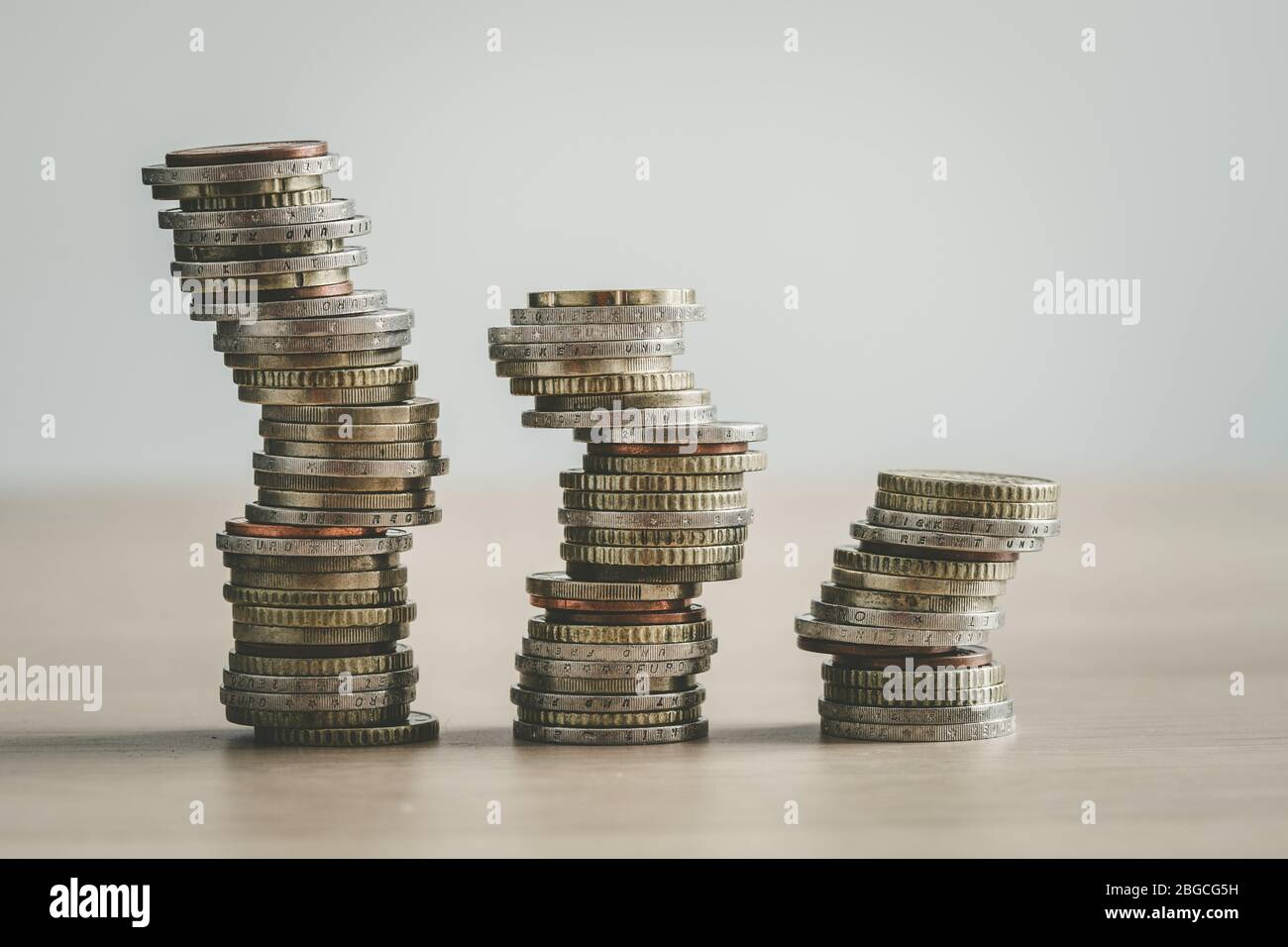 Coins stacked on each other, close up picture, market crisis and ...