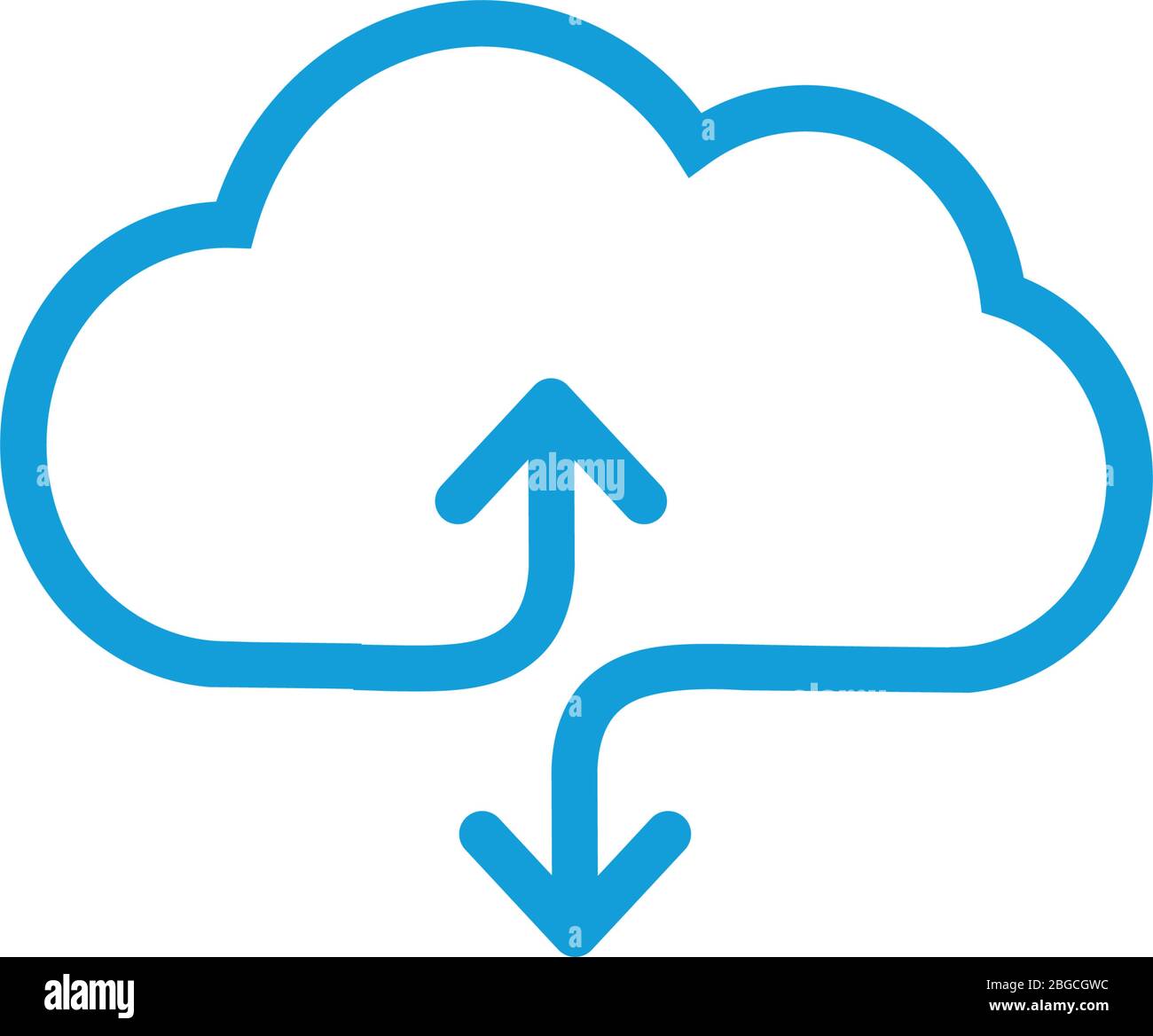 Linear cloud data sync graphic design icon with two arrows. Stock ...