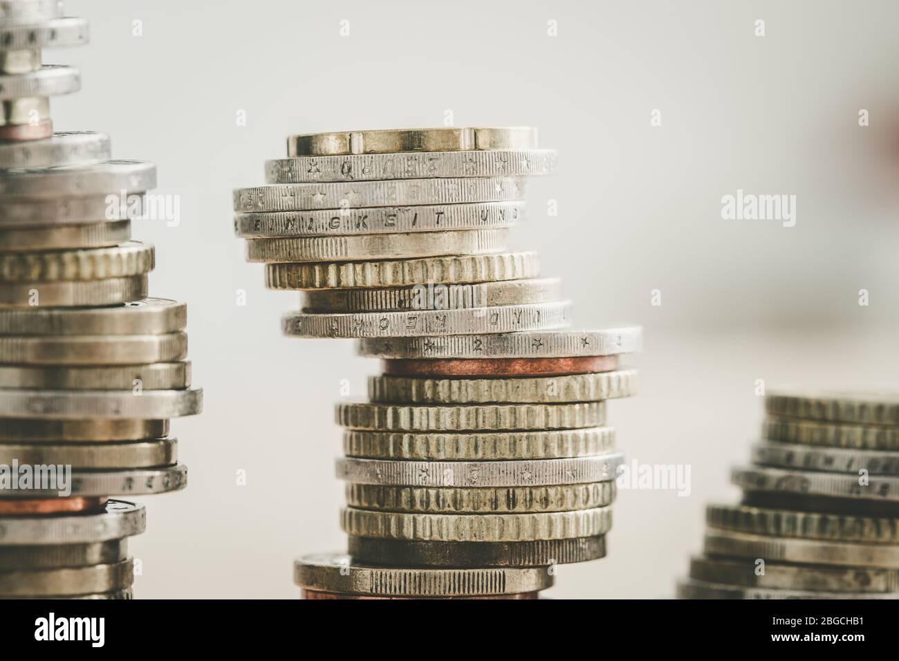 Coins stacked on each other, close up picture, market crisis and ...