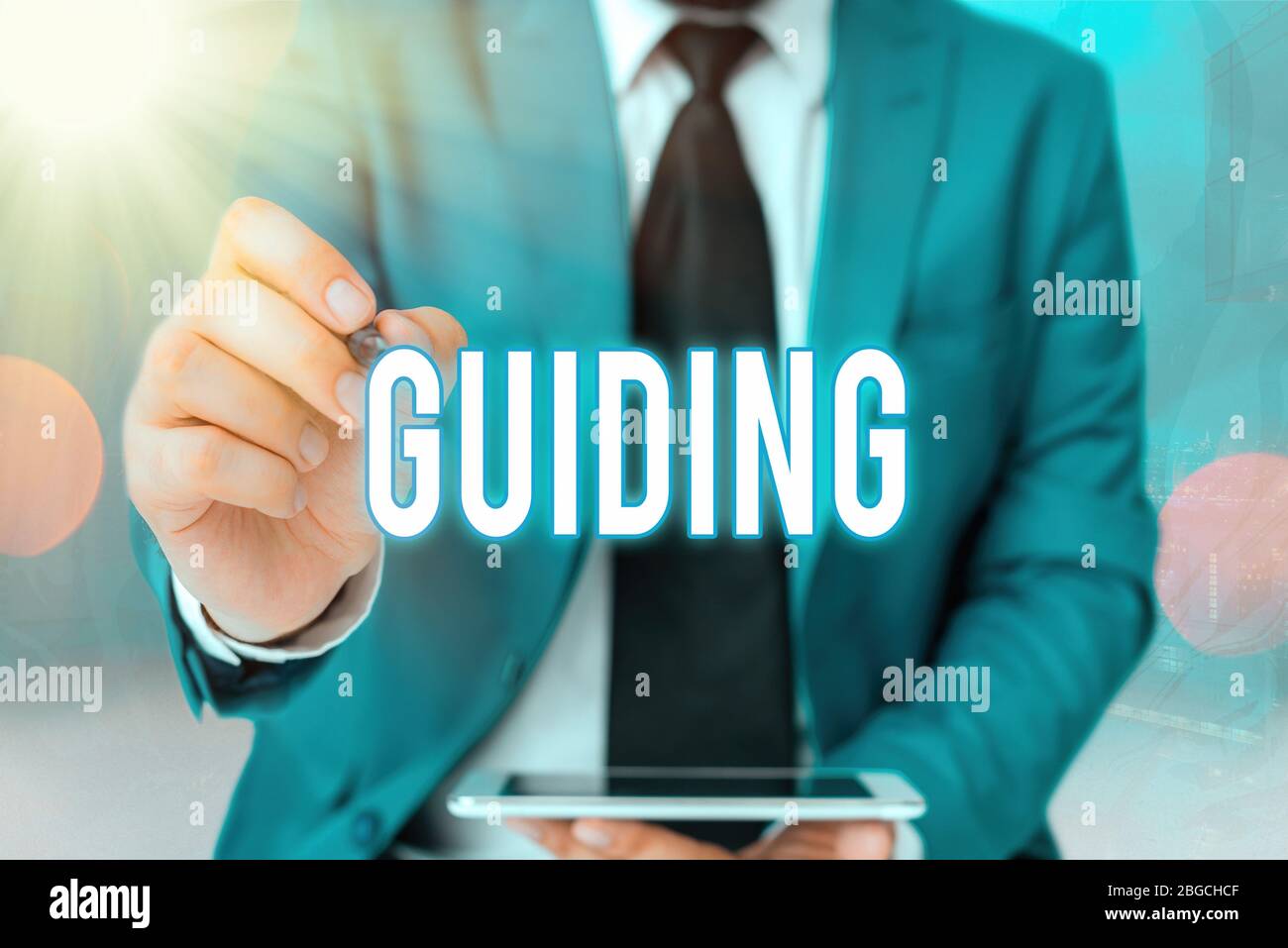 Word writing text Guiding. Business photo showcasing to show someone ...