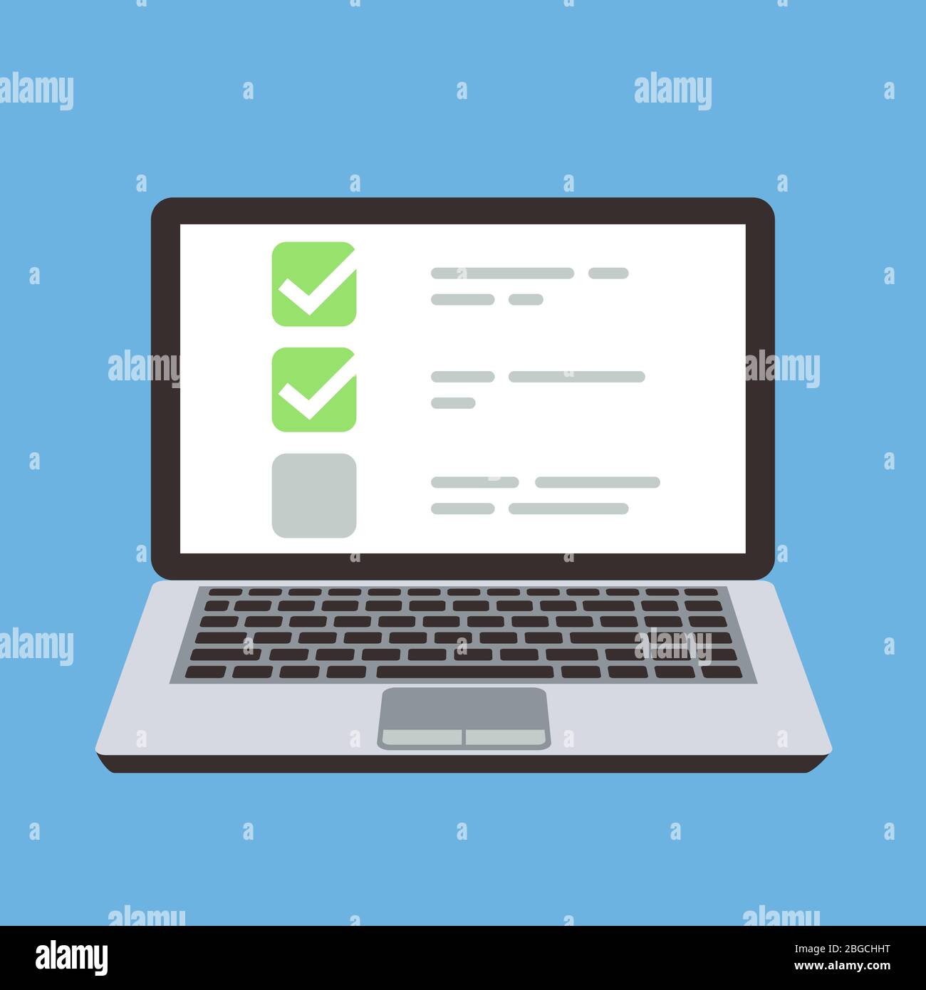 Computer laptop with online quiz form checklist on screen. Choice and ...