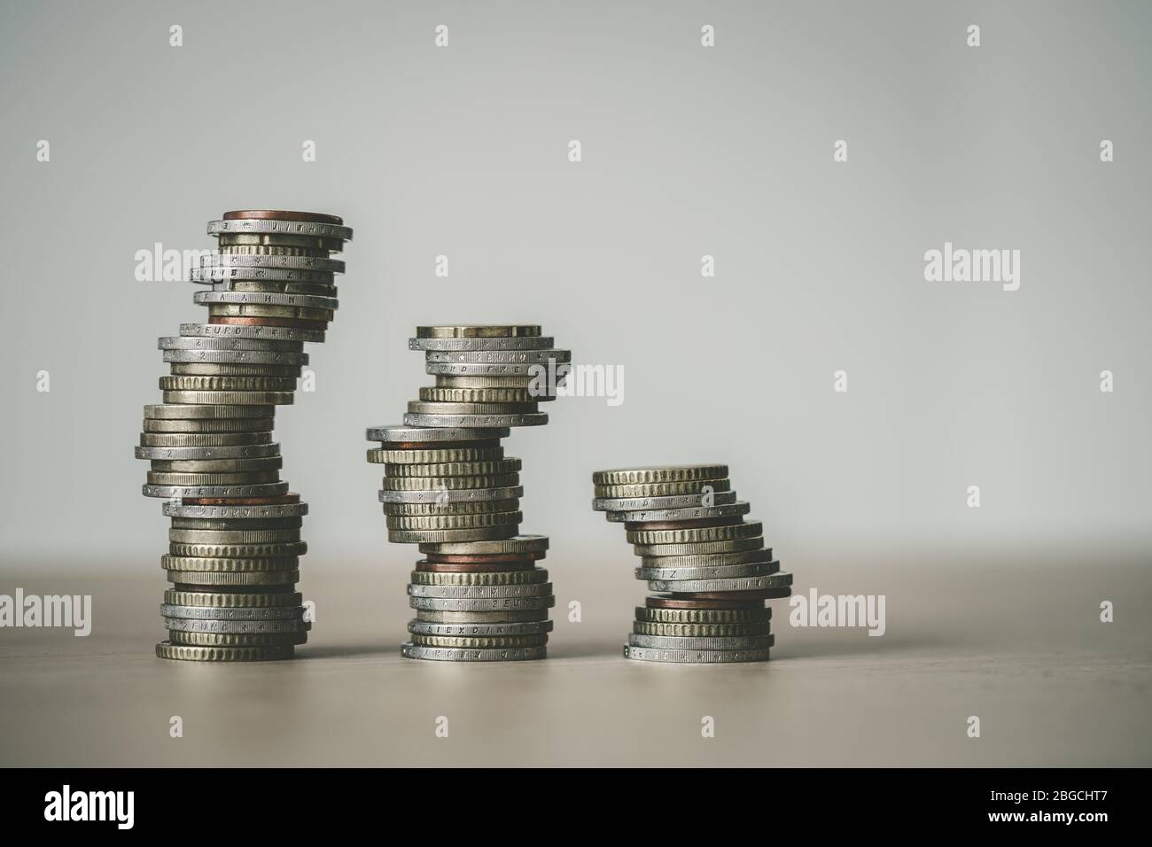 Coins stacked on each other, close up picture, market crisis and ...