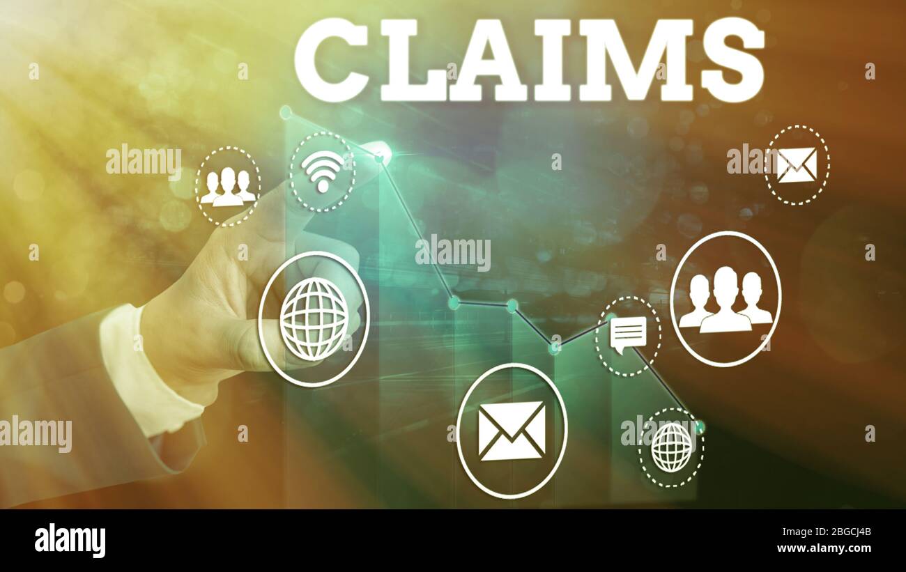 Writing note showing Claims. Business concept for state or assert that ...