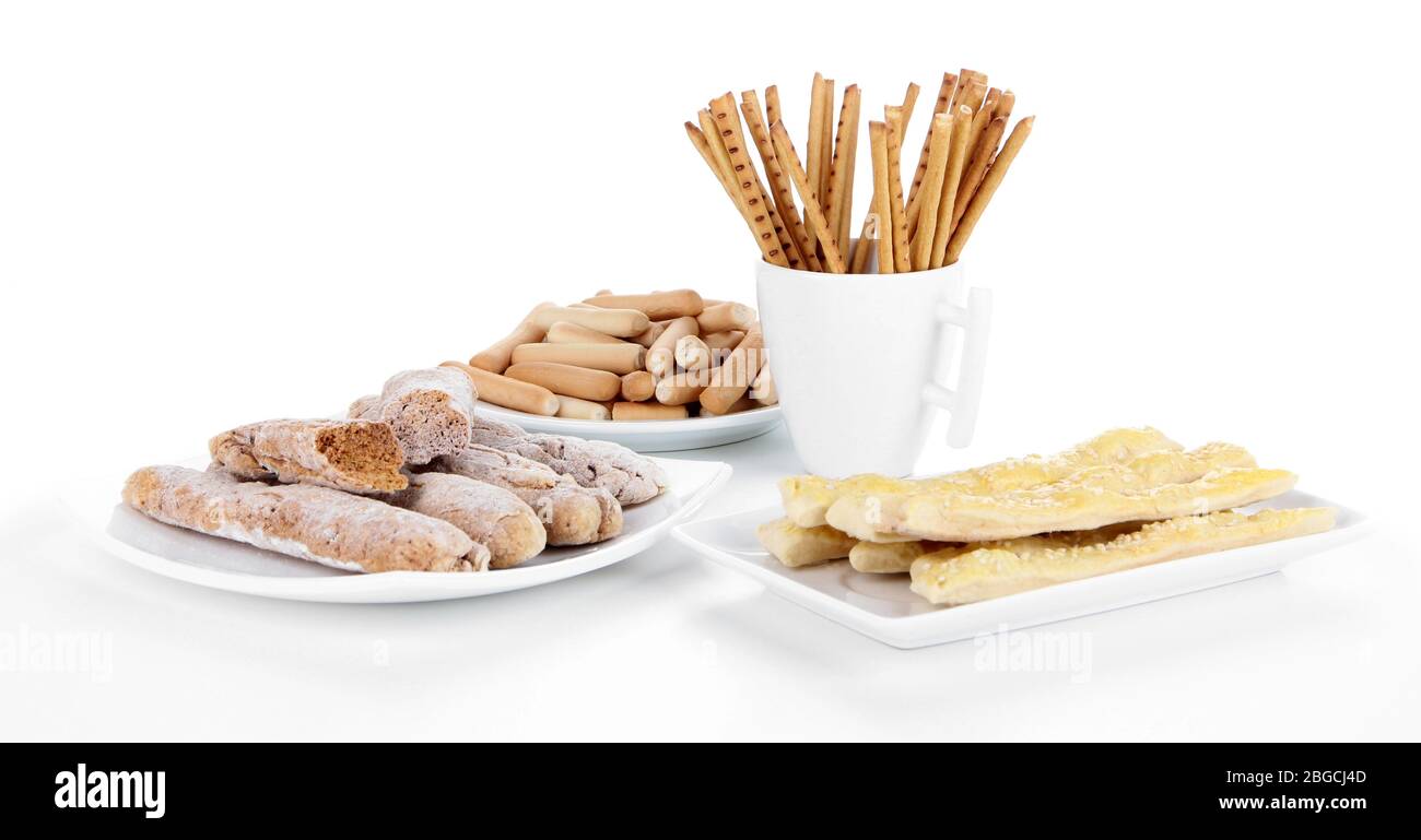 Variety of bread sticks isolated on white Stock Photo - Alamy