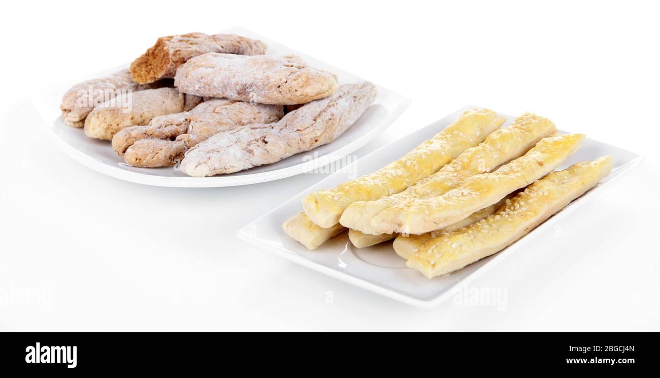 Variety of bread sticks isolated on white Stock Photo - Alamy