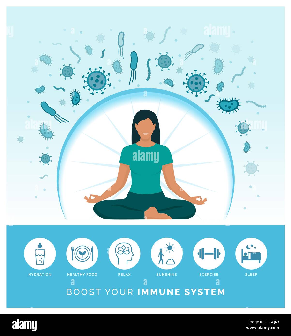 Woman boosting her immune system naturally and defeating viruses, she ...