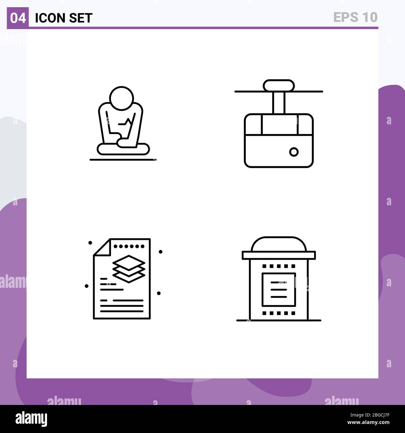 4 Universal Line Signs Symbols of fast, process, yoga, ski, layers ...