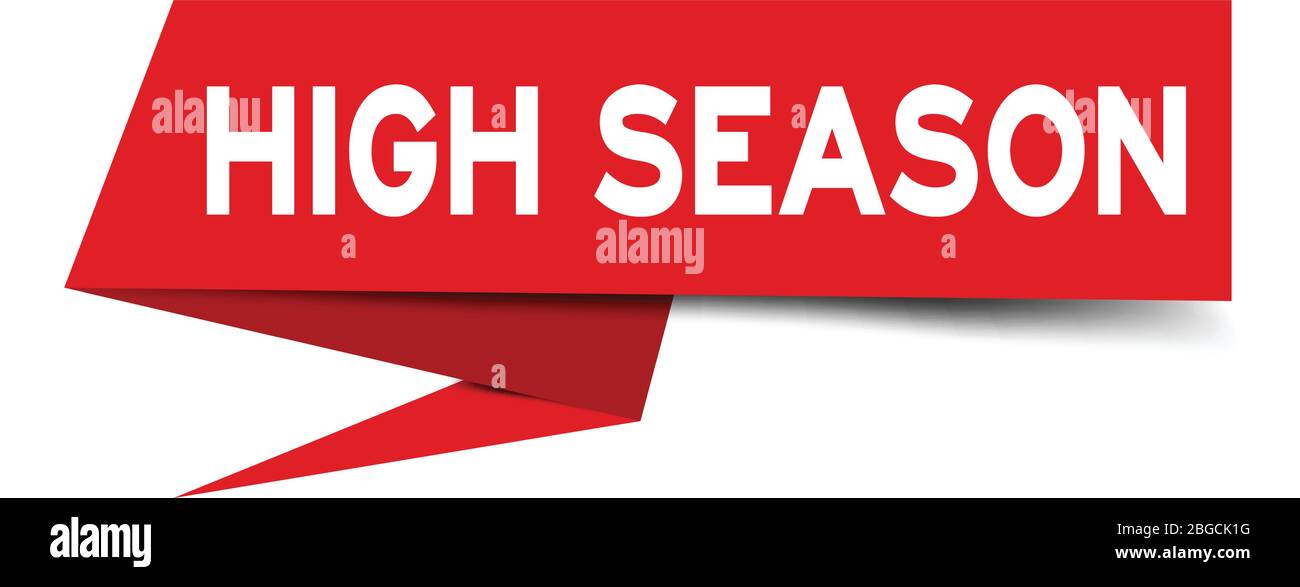 Red paper speech banner with word high season on white background ...