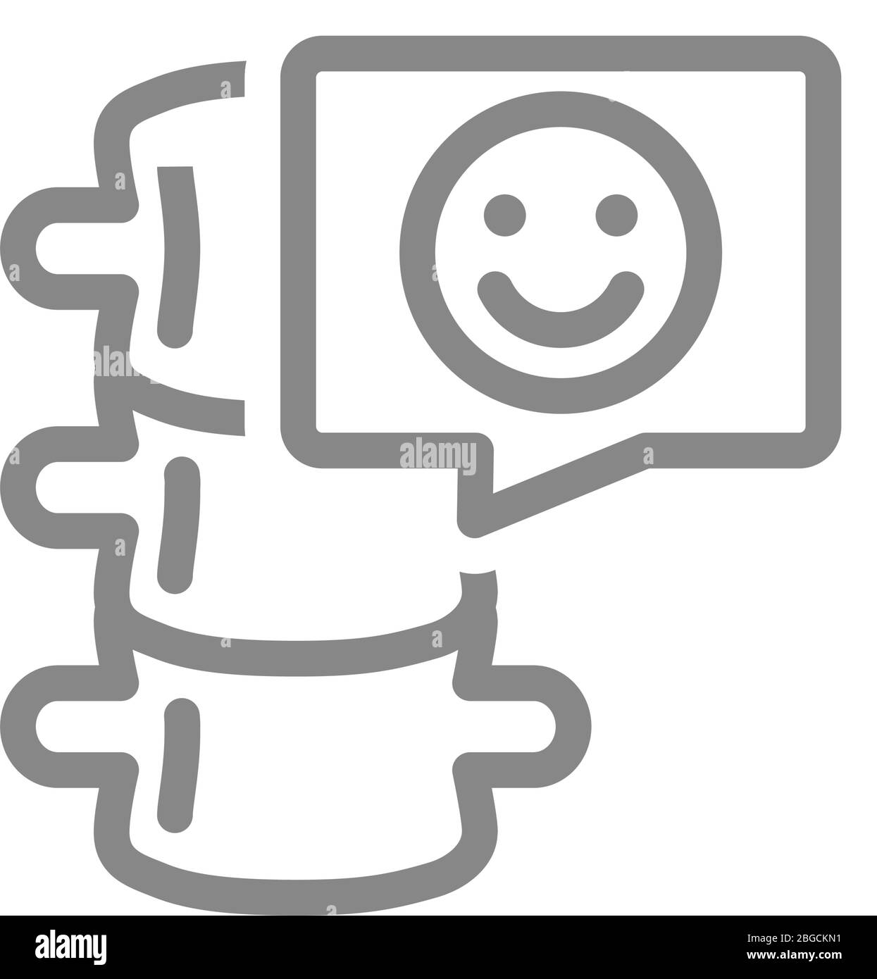 Spine with happy face in speech bubble line icon. Healthy backbone ...
