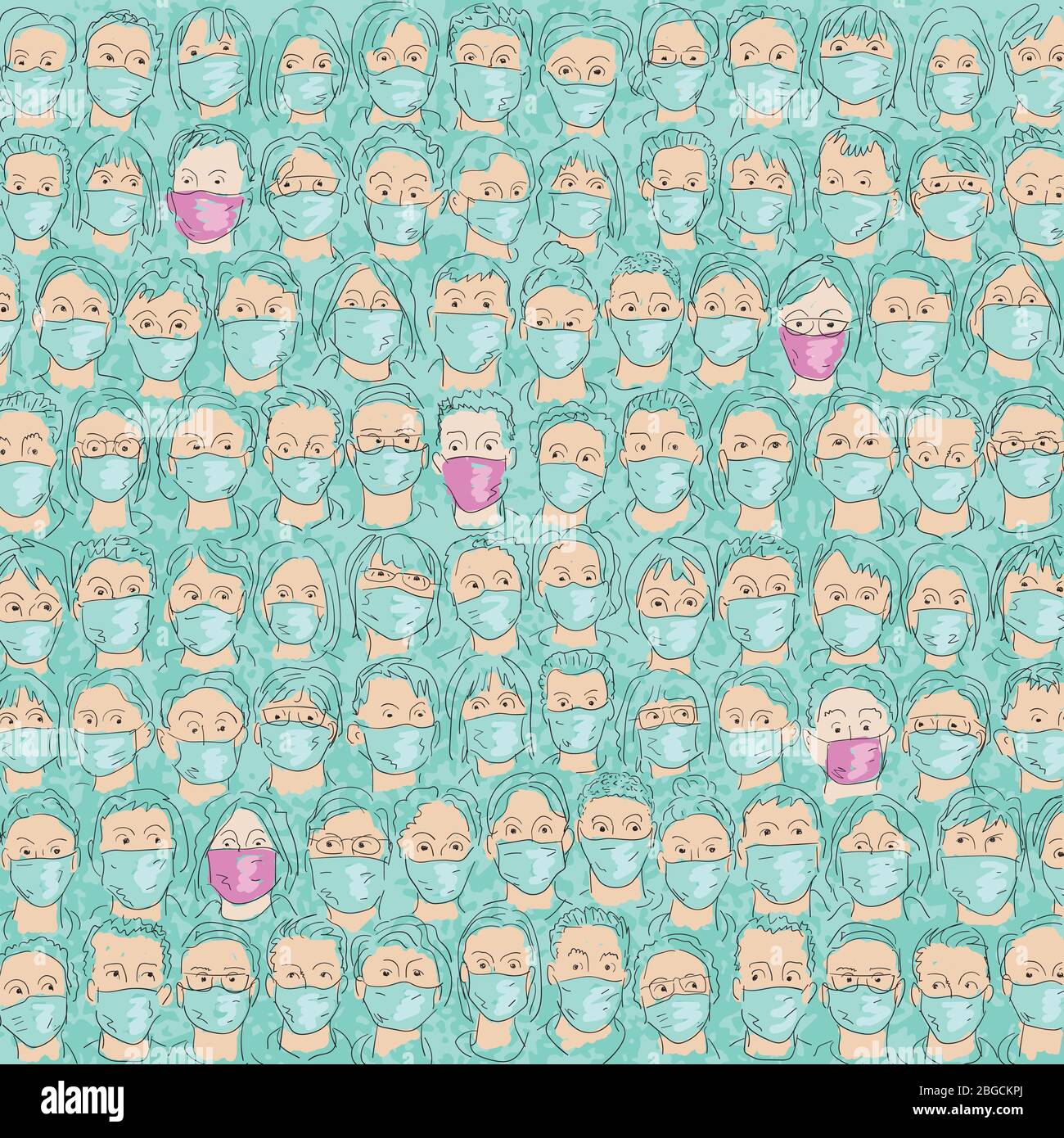 Drawing of people with mask, Coronavirus (covid-19), vector ...