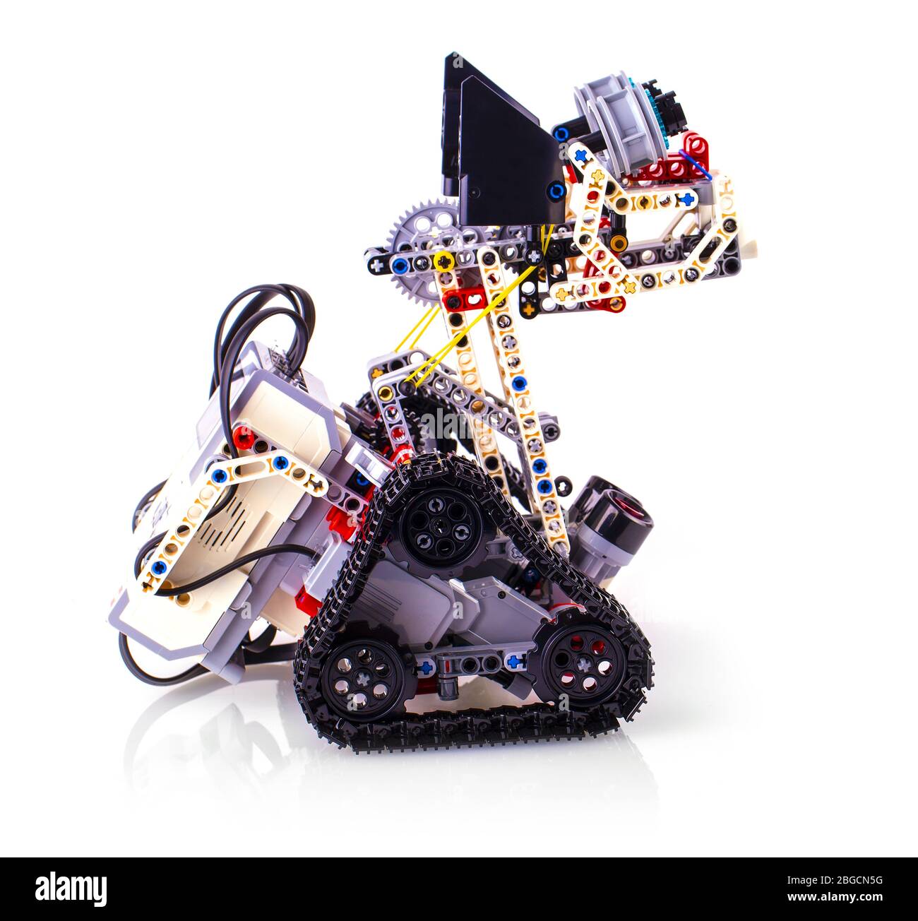 The remote control robot made from building blocks assembled by ...