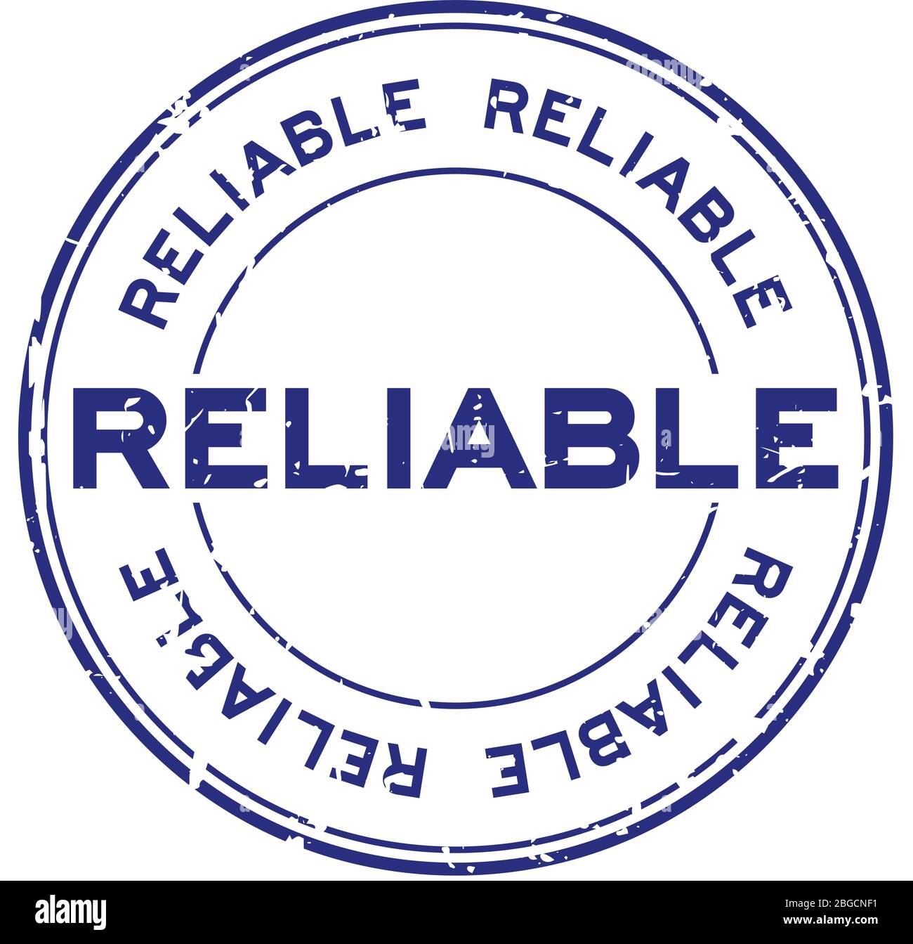 Grunge blue reliable round rubber seal stamp on white background Stock ...