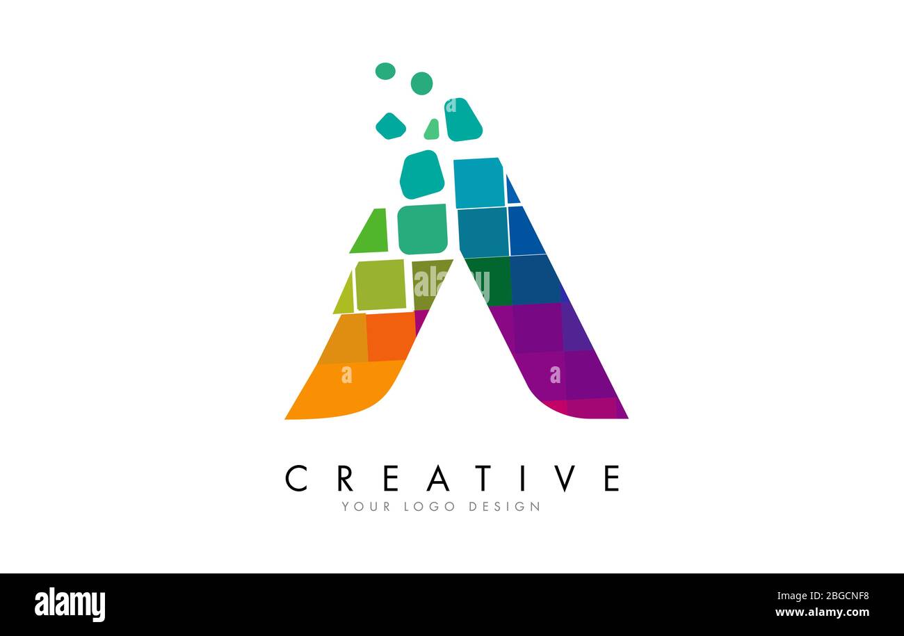 Letter A Design with Rainbow Shattered Blocks Vector Illustration ...