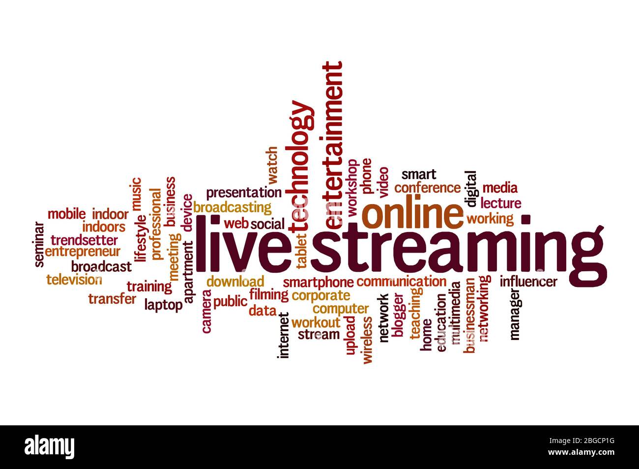 Live streaming word cloud concept on white background Stock Photo - Alamy