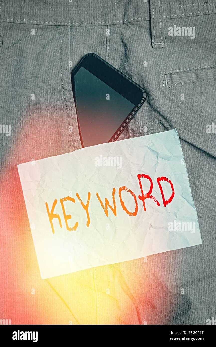 Text sign showing Keyword. Business photo text word which acts as the ...