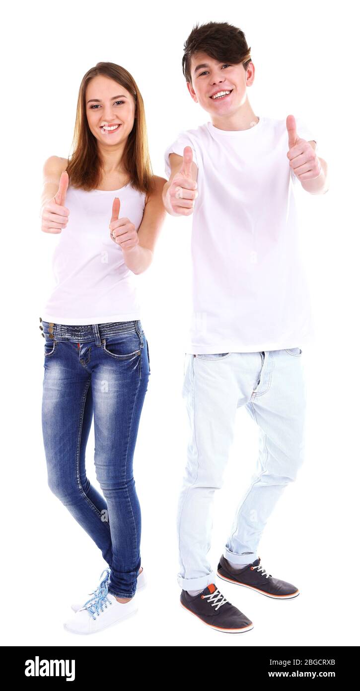 Two beautiful young people isolated on white Stock Photo - Alamy