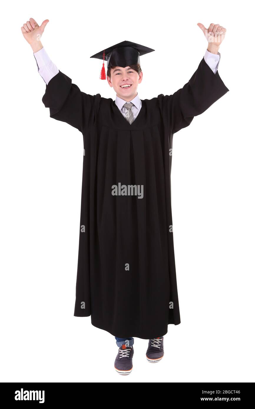 Happy graduating student isolated on white Stock Photo - Alamy