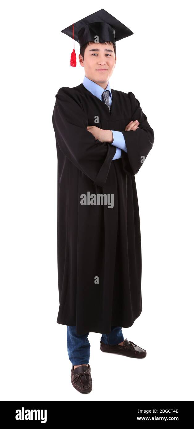 Happy graduating student isolated on white Stock Photo - Alamy