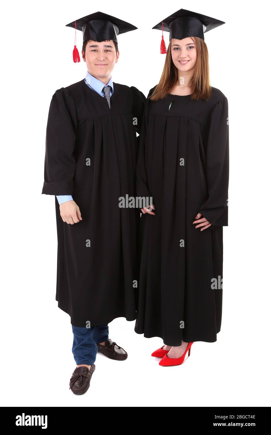 Two happy graduating students isolated on white Stock Photo - Alamy