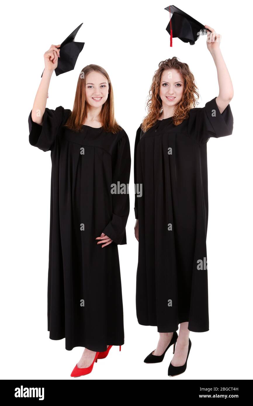 Two happy graduating students isolated on white Stock Photo - Alamy