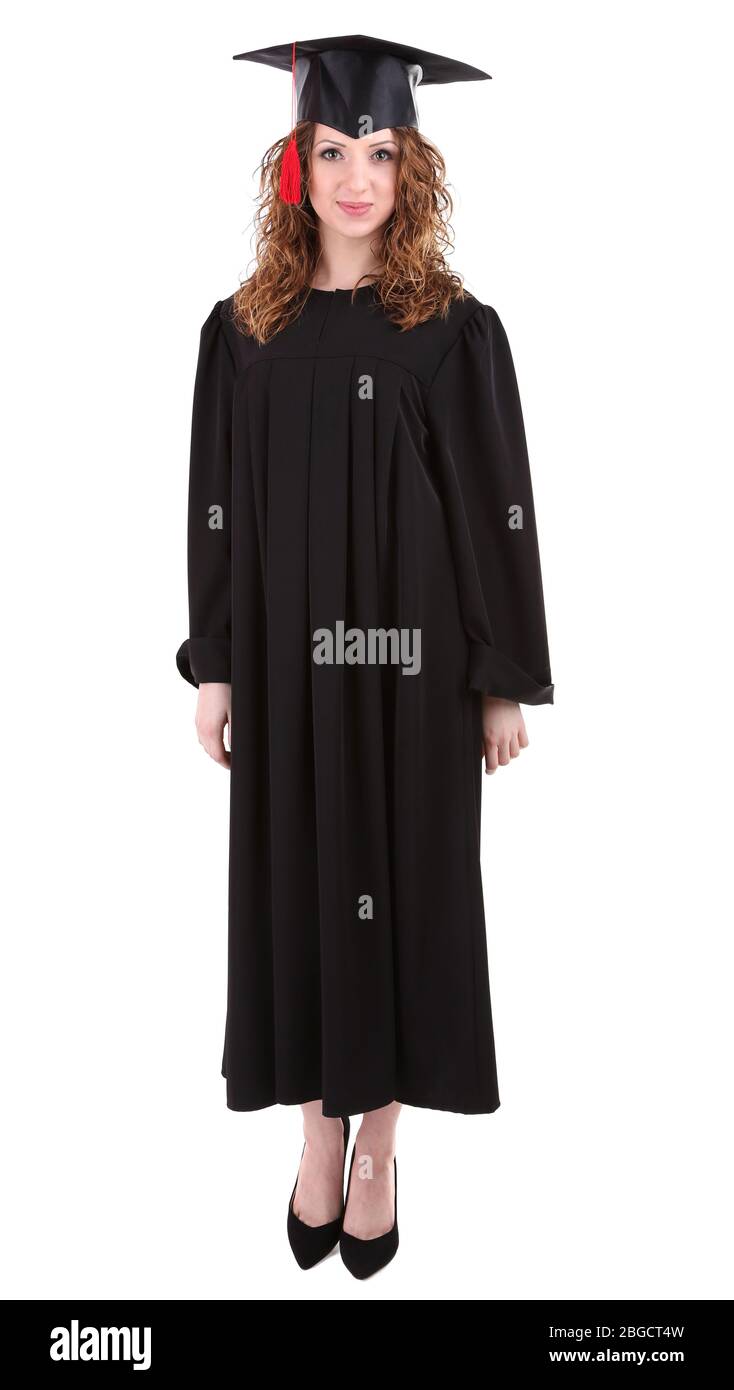 Happy graduating student isolated on white Stock Photo - Alamy